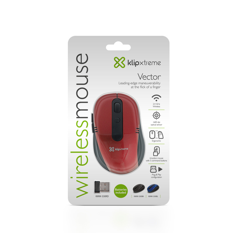 Mouse Optico Klipx Kmw-330rd Vector 1600dpi Inalambrico Id011klx03 ...